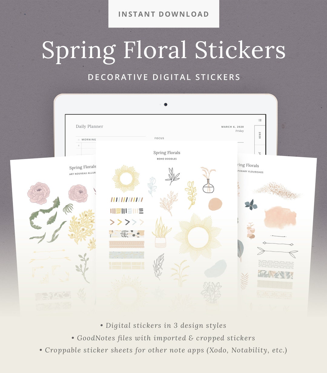 Spring Floral Digital Stickers – Boho Planner Art (goodnotes) - Etsy