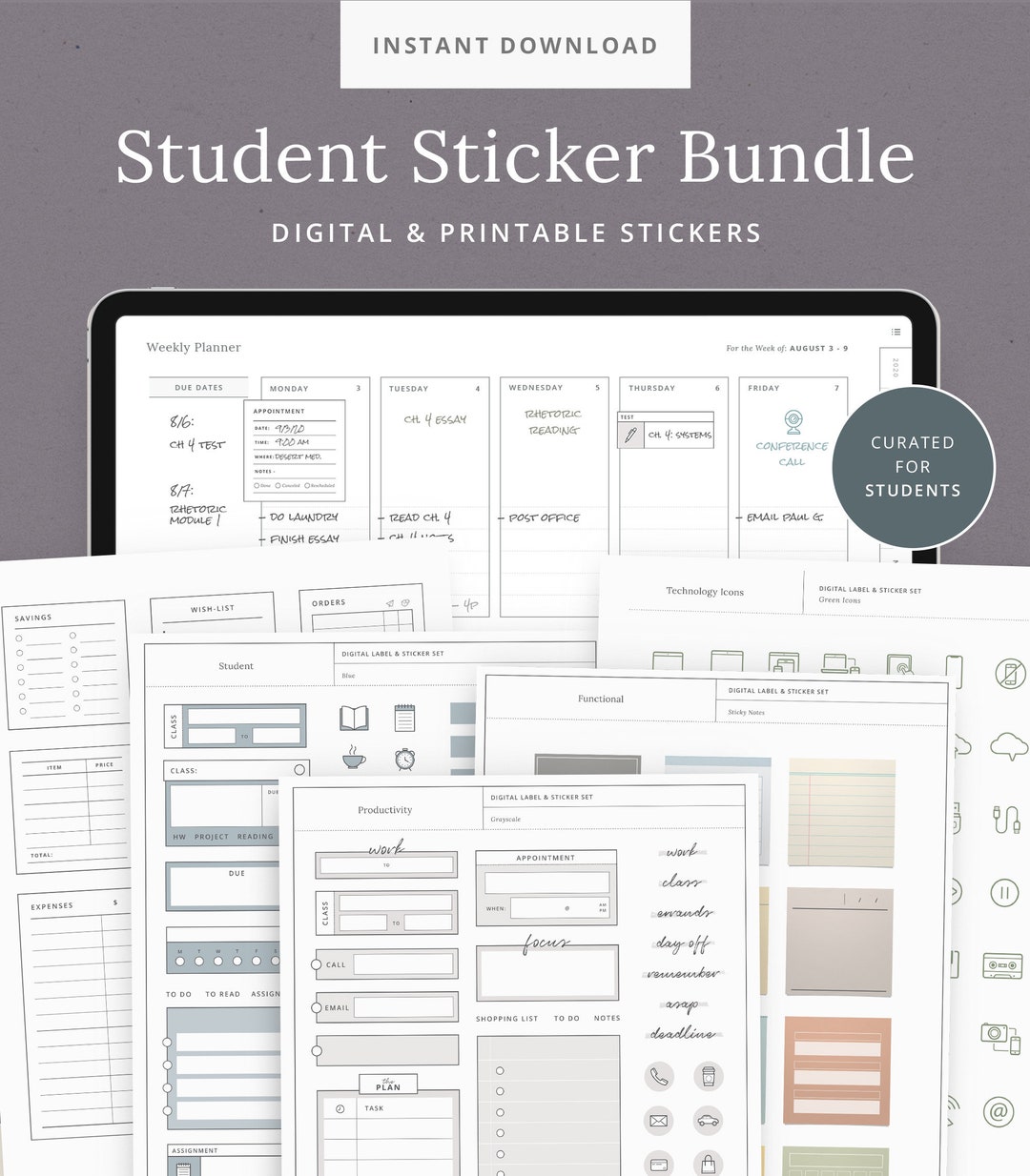 Student Digital Sticker Bundle - Printable Digital Stickers for School ...