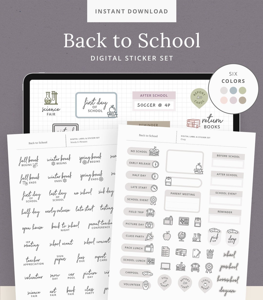 School Digital Sticker Set - Kids Back to School - Goodnotes Sticker ...