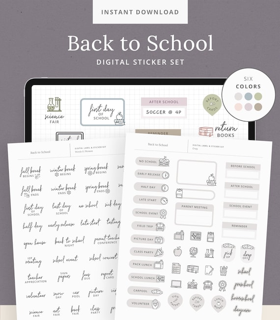 School Digital Sticker Set Kids Back to School Goodnotes - Etsy
