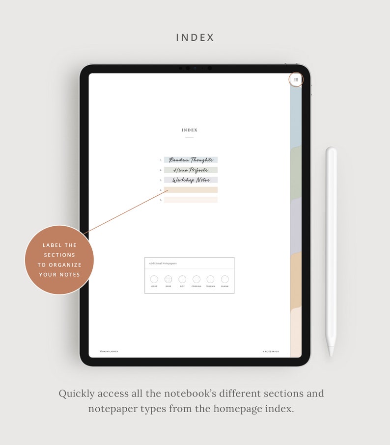 Digital Notebook Template 5 Tabs in Pastel Customizable - Etsy