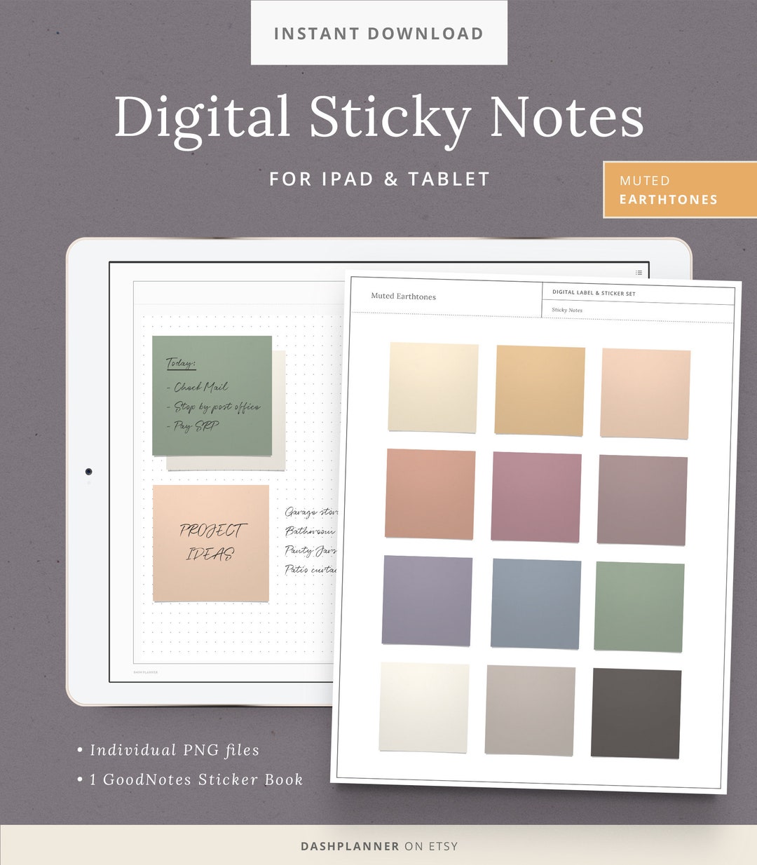 Muted Earth-tone Digital Sticky Notes: Goodnotes Planner (digital ...