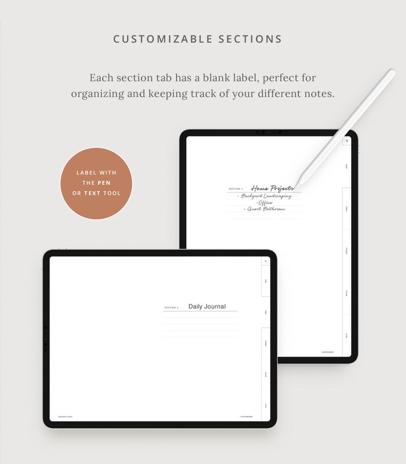 Digital Notebook 5 Minimalist Subject Tabs Cornell Ruled - Etsy