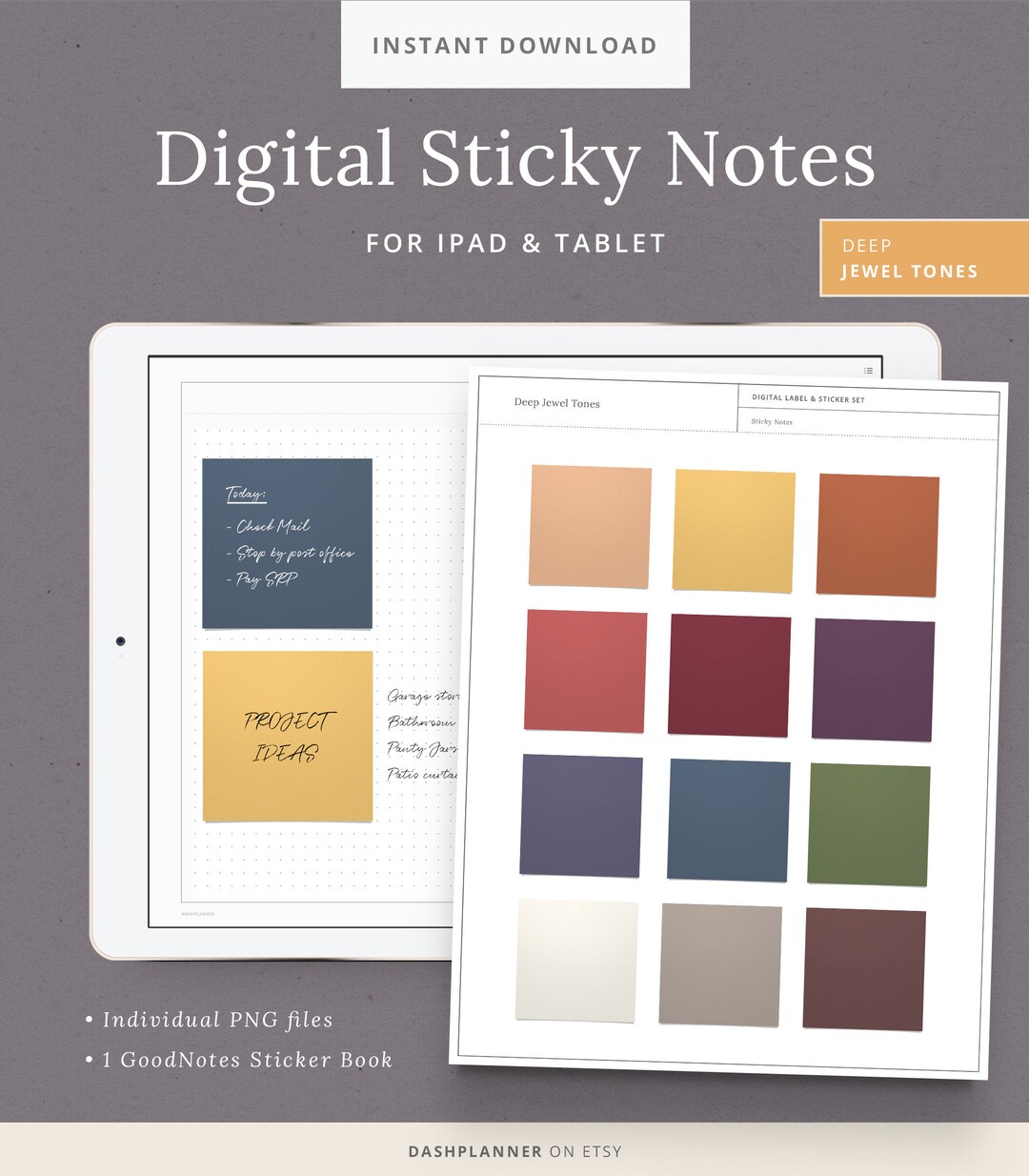 Jewel Tone Digital Sticky Notes: Goodnotes Planner Stickers (instant ...
