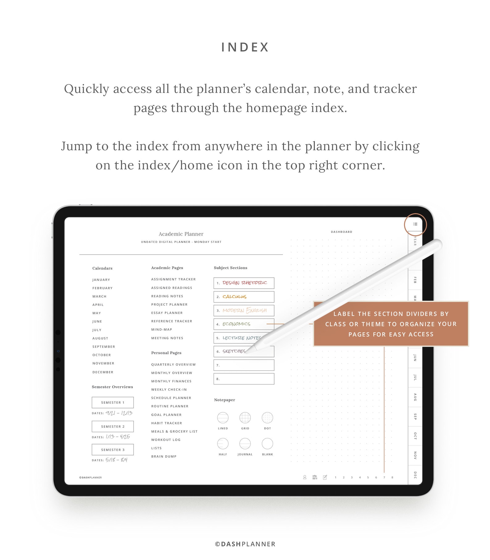 Undated Digital Academic Planner: Student iPad Agenda (digital Download ...