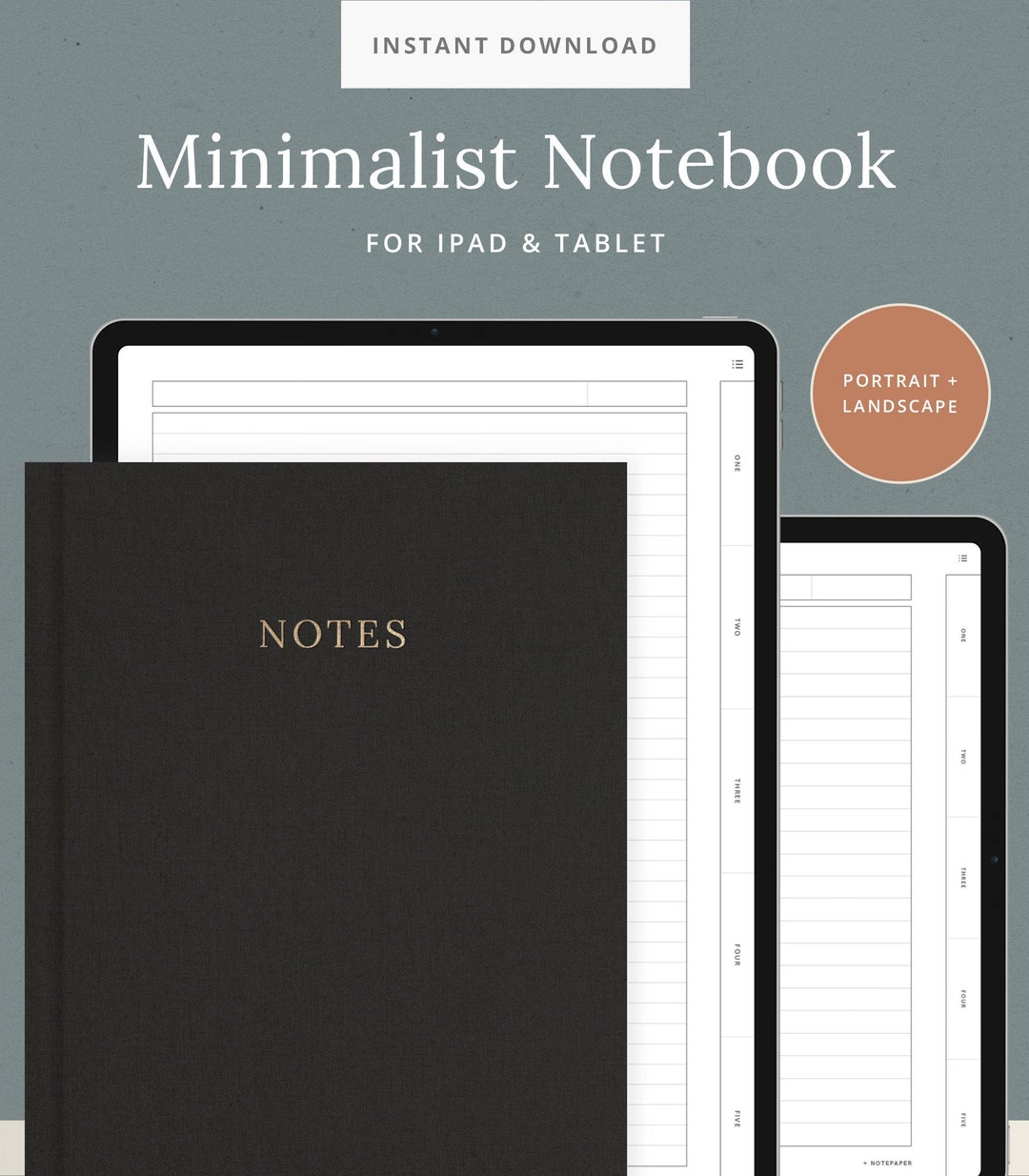 Digital Notebook - 5 Minimalist Subject Tabs - Cornell, Ruled, Dotted ...