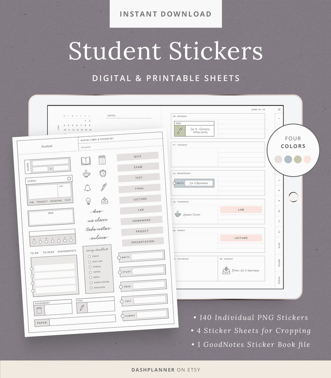 Student Digital Stickers for Goodnotes - iPad Planner Stickers for ...