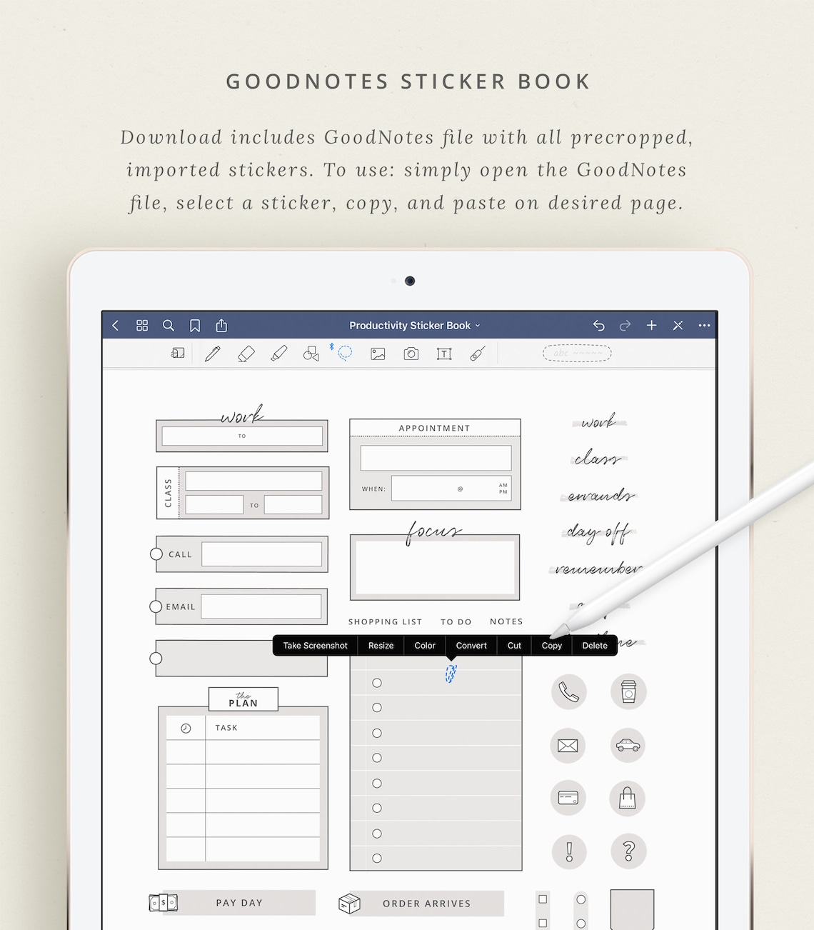 Productivity Digital Stickers for Goodnotes Ipad Planner - Etsy