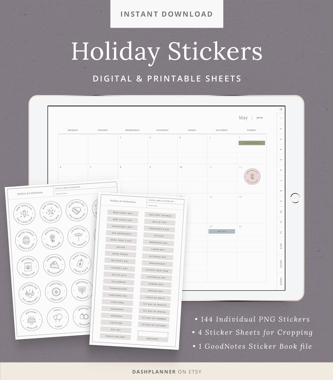 Holiday Digital Stickers for Goodnotes - Digital Planner Stickers ...