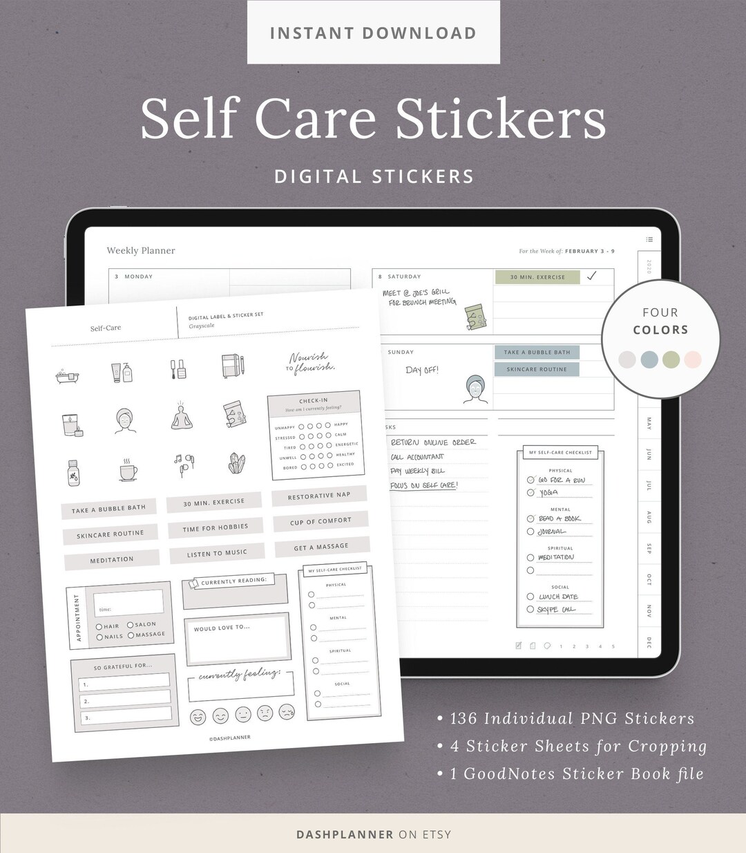 Self Care Digital Stickers for Planner - Goodnotes Sticker Book ...