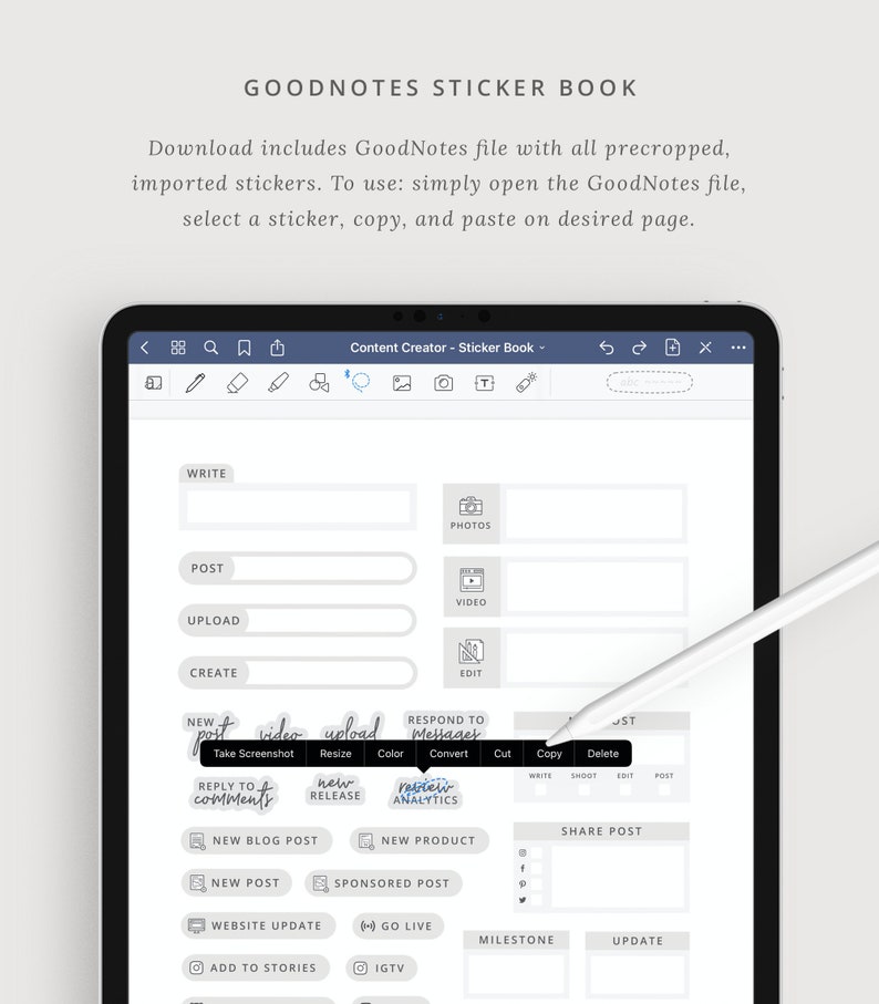 Content Creator Digital Stickers for Social Media Planning - Etsy