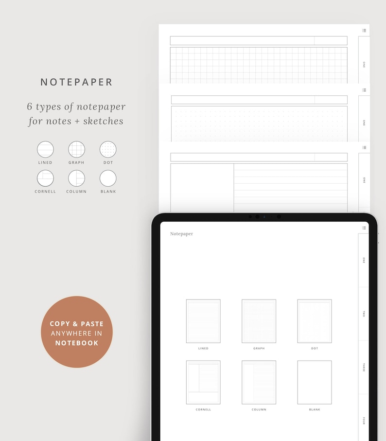 Digital Notebook 5 Minimalist Subject Tabs Cornell Ruled - Etsy