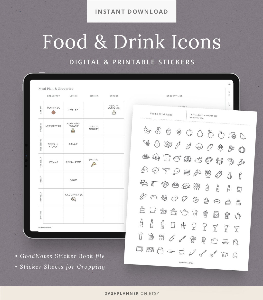 Food & Drink Digital Stickers for Goodnotes - Sticker Book Template ...