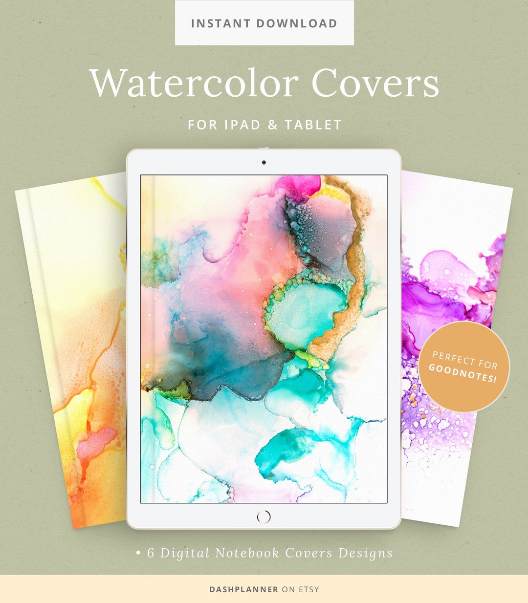 6 Watercolor Digital Notebook Covers for Goodnotes - Customizable Cover ...