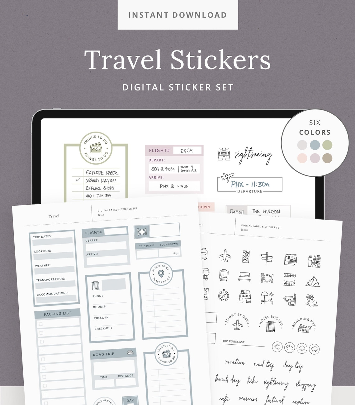 Travel Digital Stickers - Vacation Goodnotes Sticker Book - Flight ...