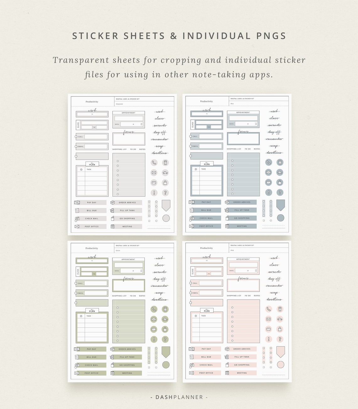 Productivity Digital Stickers for Goodnotes Ipad Planner - Etsy