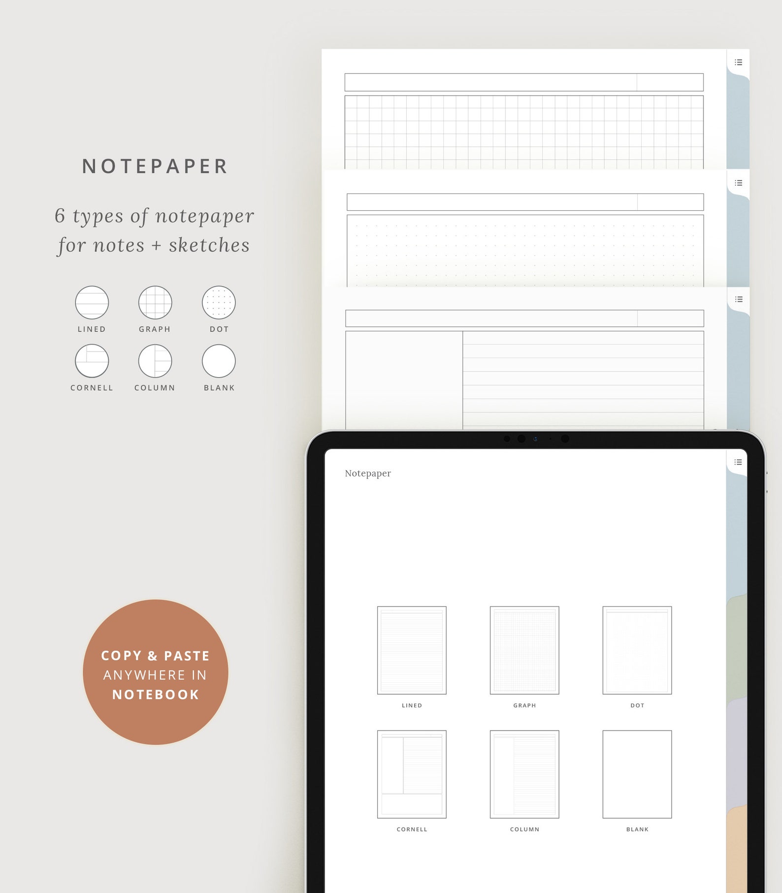 Digital Notebook Template 5 Tabs in Pastel Customizable - Etsy