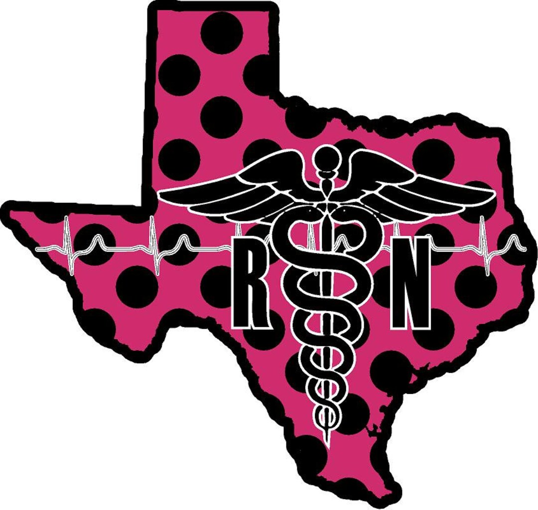 State of Texas RN and Heartbeat Line Pink Polka Dot. Reflective or ...