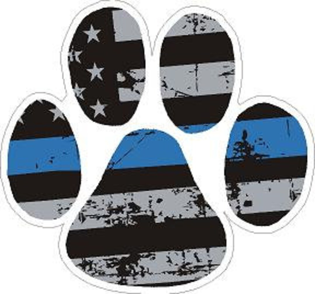 Thin Blue Line K-9 Paw Distressed Flag Reflective or Matte Vinyl Decal ...