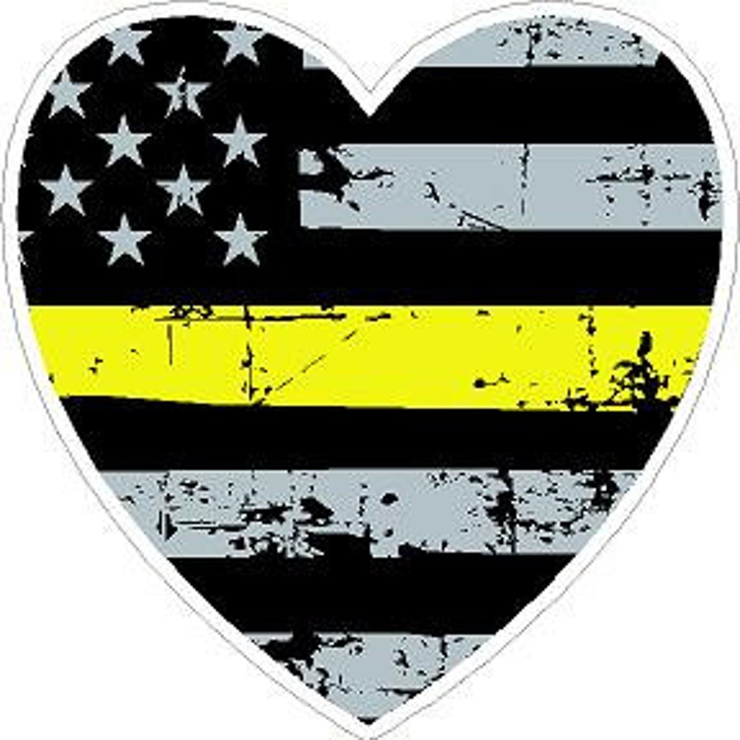 Thin Yellow Line Distressed Flag Heart Reflective or Matte Vinyl Decal ...