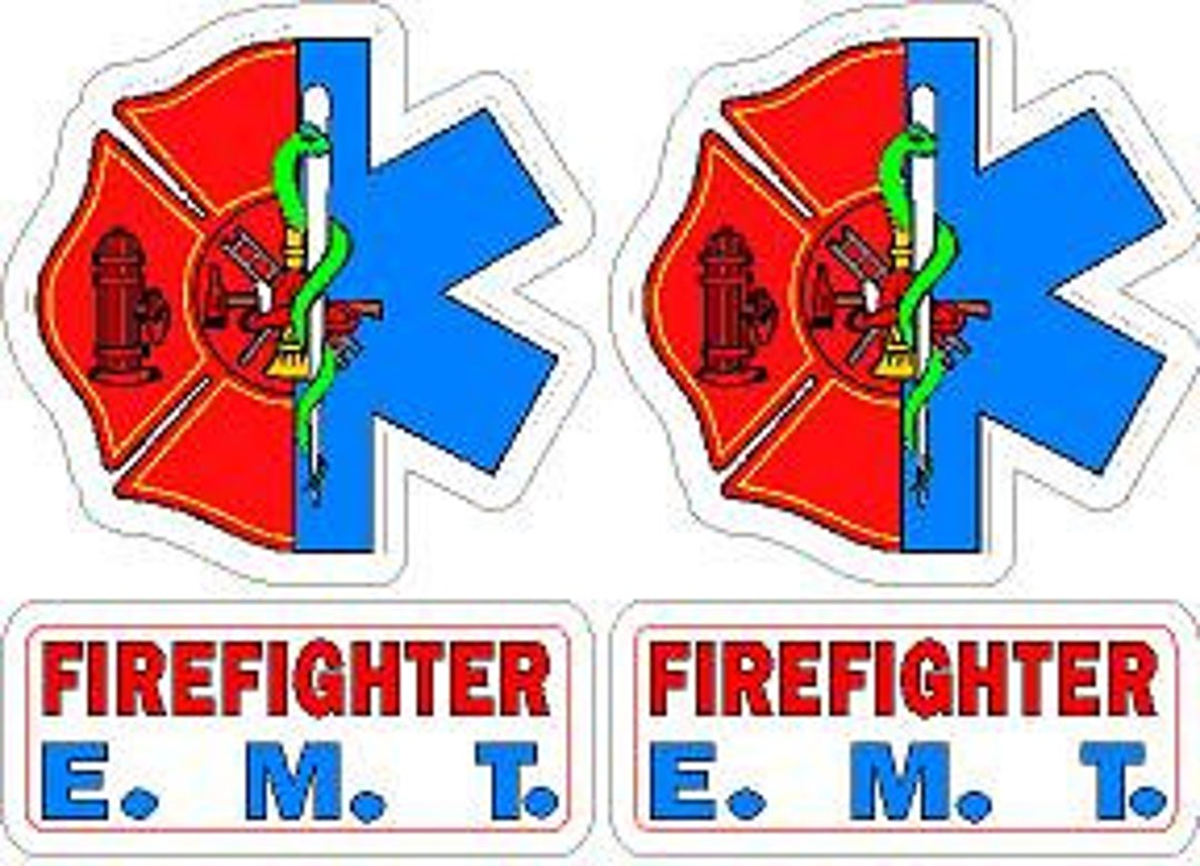 EMT Firefighter Helmet Pair (2) Reflective Decal Sticker Star of Life ...