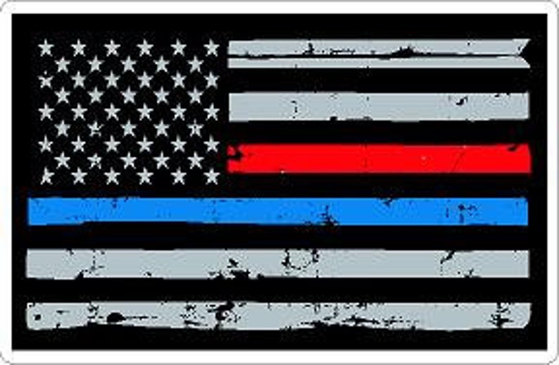Thin Blue and Red Line Police Fire EMS Distressed US Flag Reflective ...