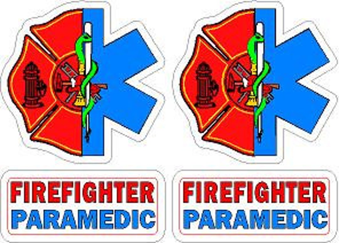 Paramedic Firefighter Helmet Pair (2) Reflective or Matte Vinyl Decal ...