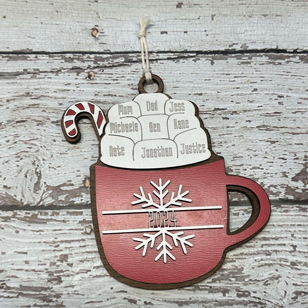Hot Cocoa Marshmallow Kids Name Custom Christmas Ornament 2024 Grandma ...