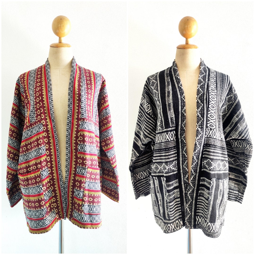 Boho Tribal Jacket Kimono | Handwoven Naga Cotton Cardigan | Ethnic ...