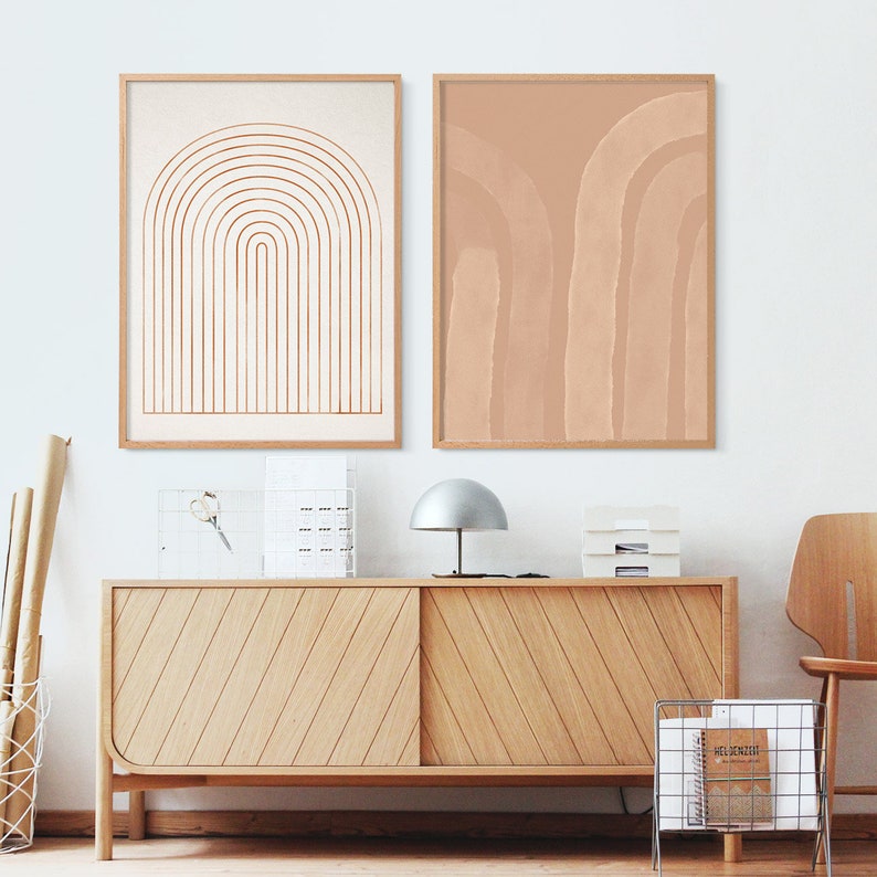 Downloadable Two Beige Prints Geometric Printable Set of 2 | Etsy