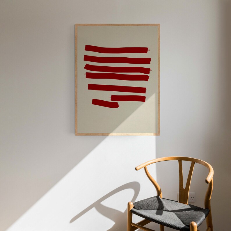 Printable Red Lines Wall Art Downloadable Print Modern | Etsy