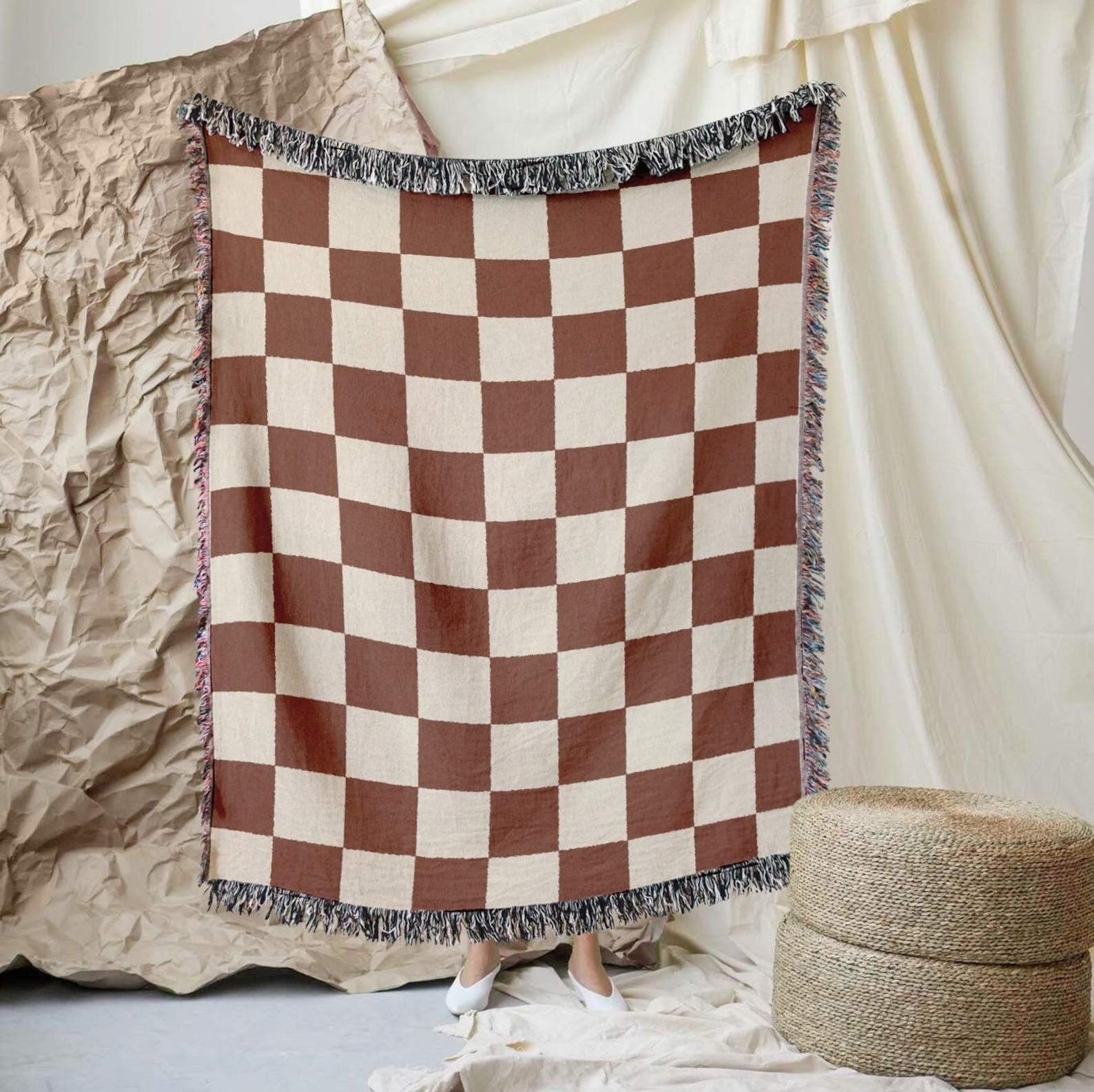 Checkerboard Woven Throw Blanket Chequers Quilt 100% Cotton - Etsy