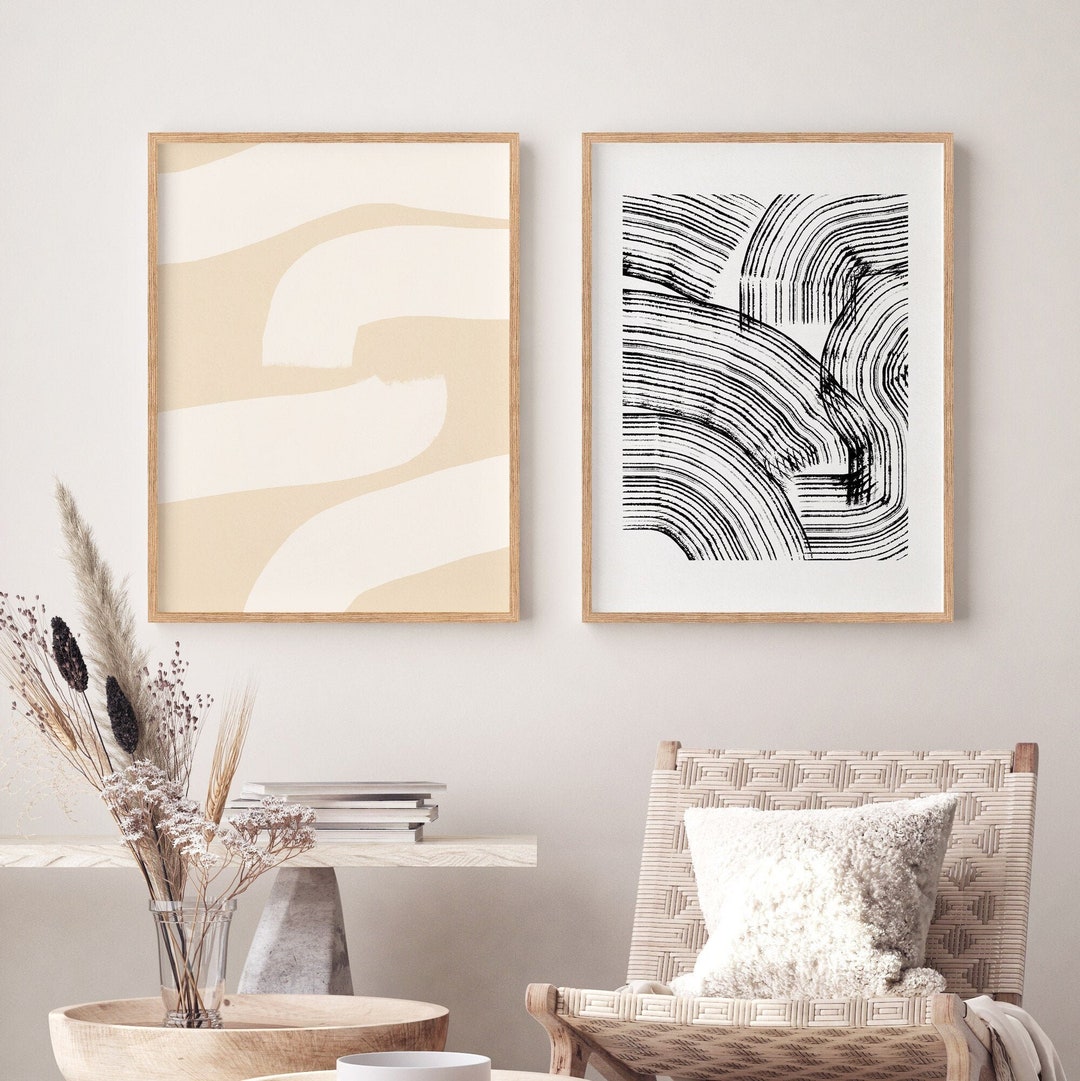 Druckbares Wandkunst-Set mit 2 Drucken, zwei abstrakte herunterladbare, druckbare moderne beige ...
