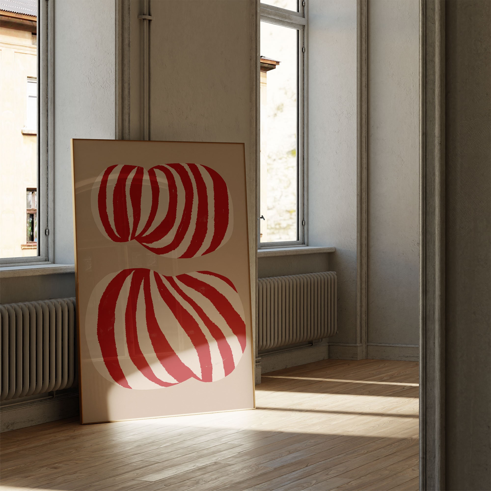 Red Lines Abstract Art Print | Modern Beige Background (digital ...