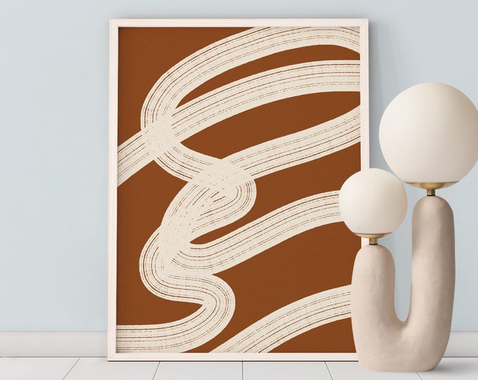 Abstract Rust Lines Print, Modern Abstract Art, Burnt Orange Minimalist ...