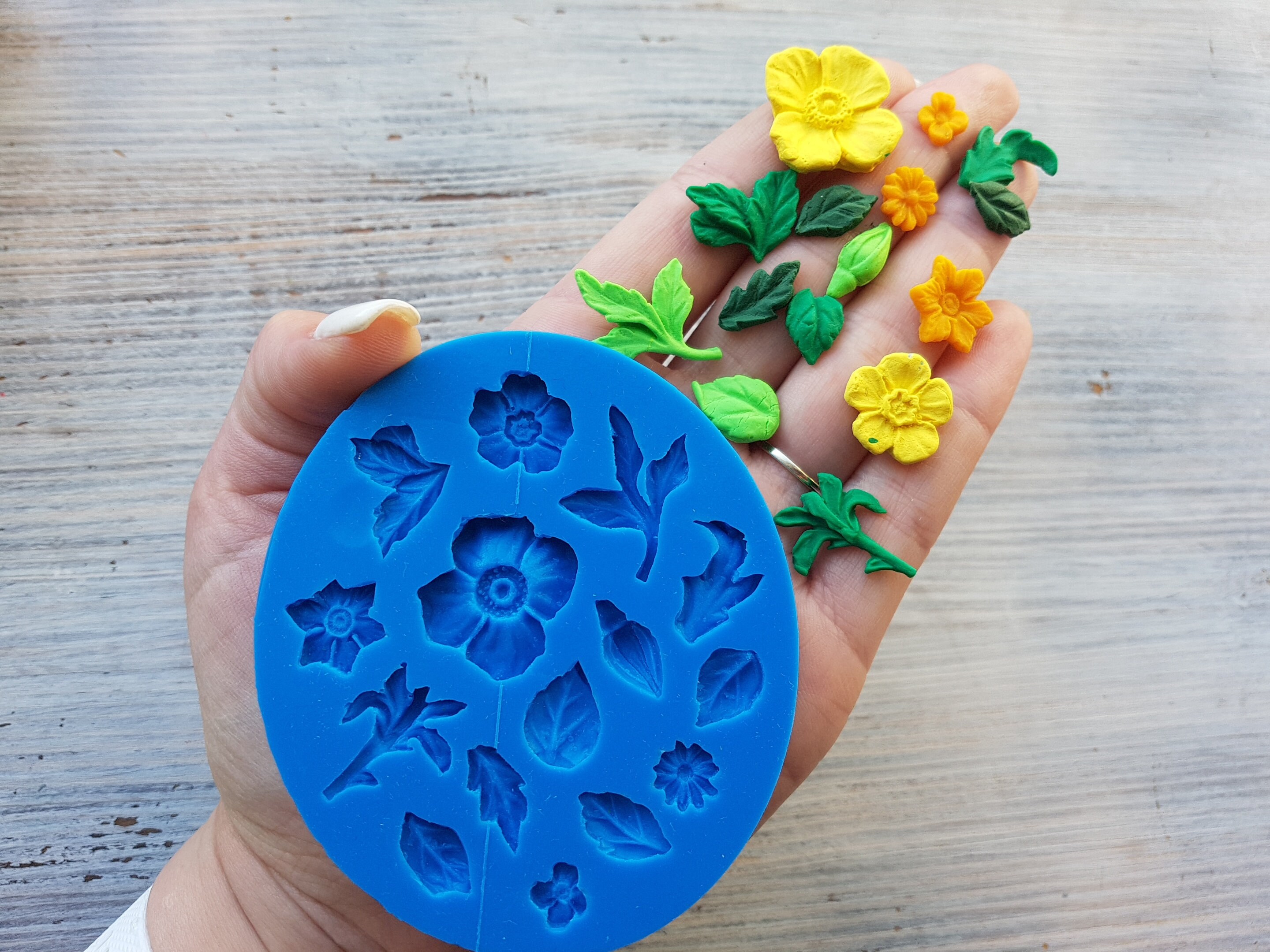 Silicone Mold Set of Leaves and Flowers 15 Pcs. poppies | Etsy