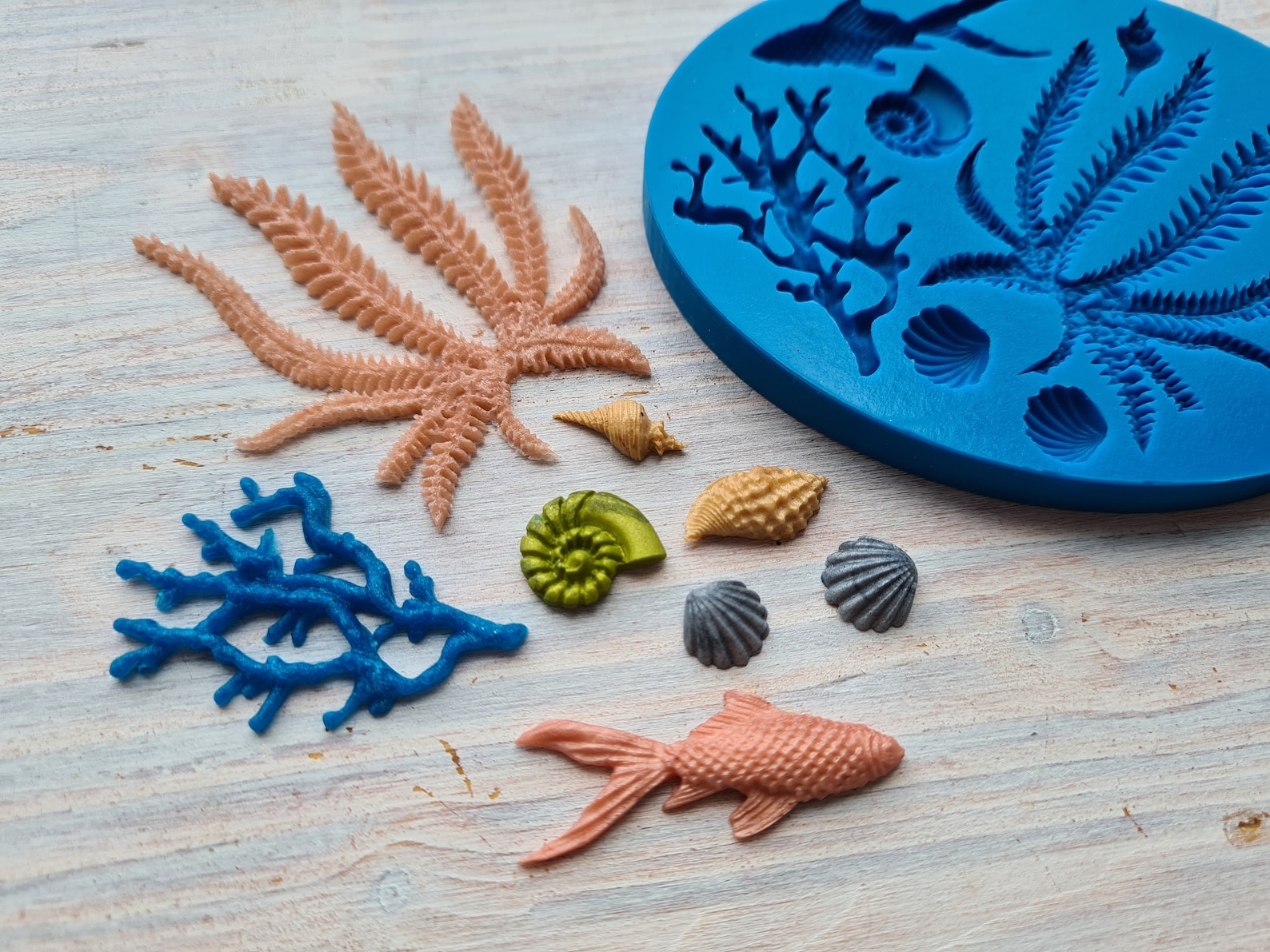 Silicone Mold of Sea Life Set, Style 4, 8 Elements, ~ 0.5-5.7 Cm, H:0.2 ...