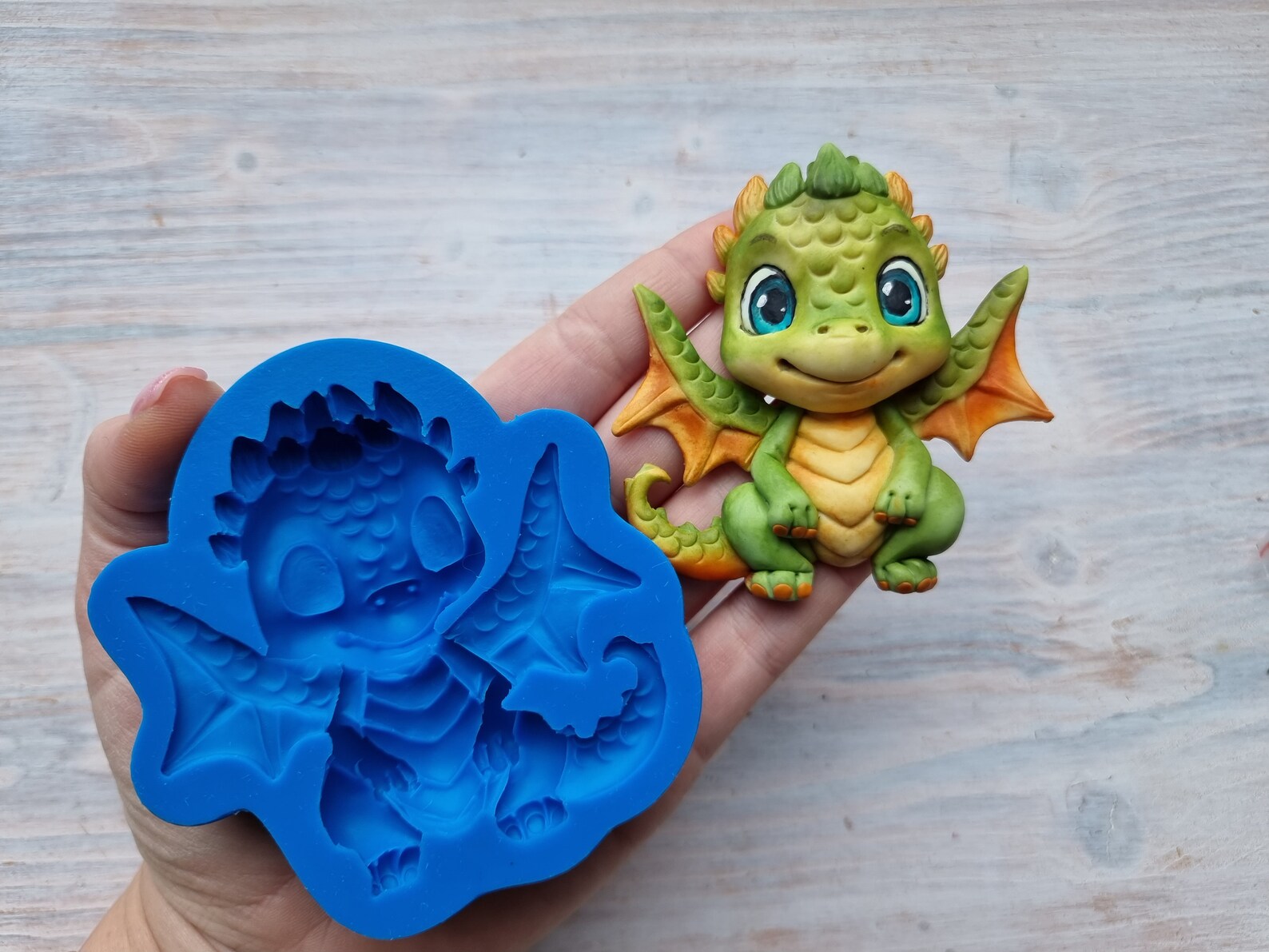 Silicone Mold of Cute Dragon, Style 1, 7.97.9 Cm, H:1.8 Cm, Modeling ...