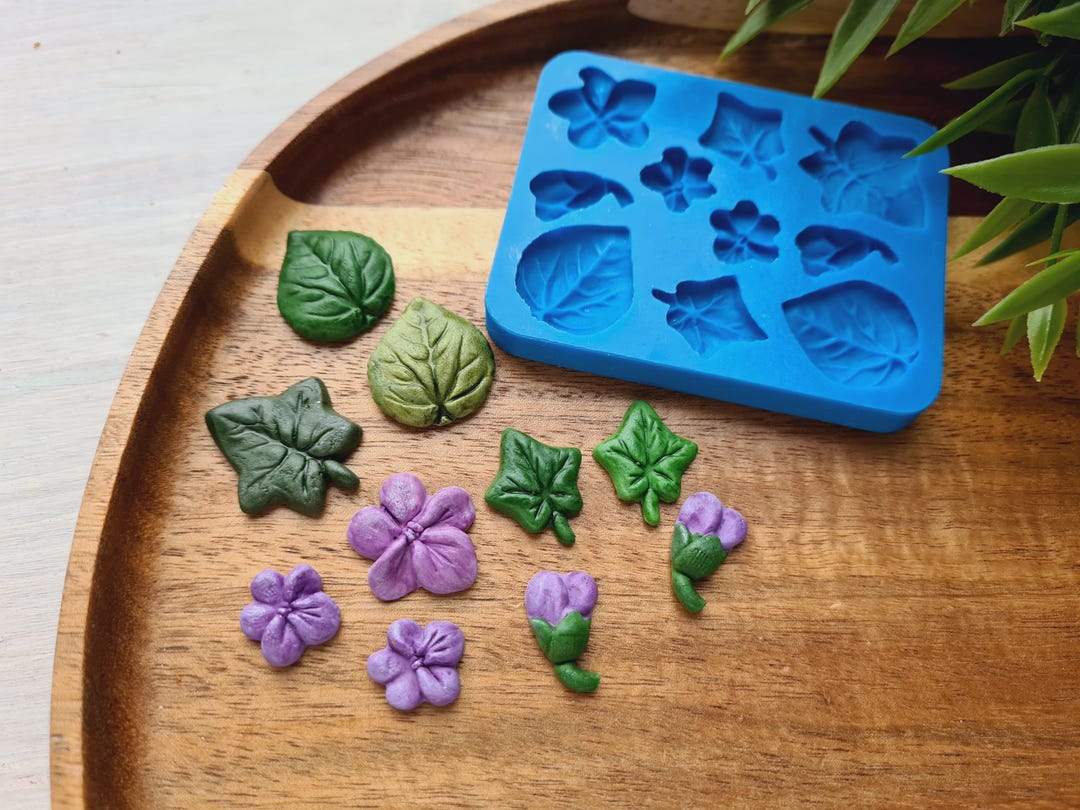 Silicone Mold Set of Leaves and Flowers, Style 4, 10 Elements, ~ 0.9-2 ...
