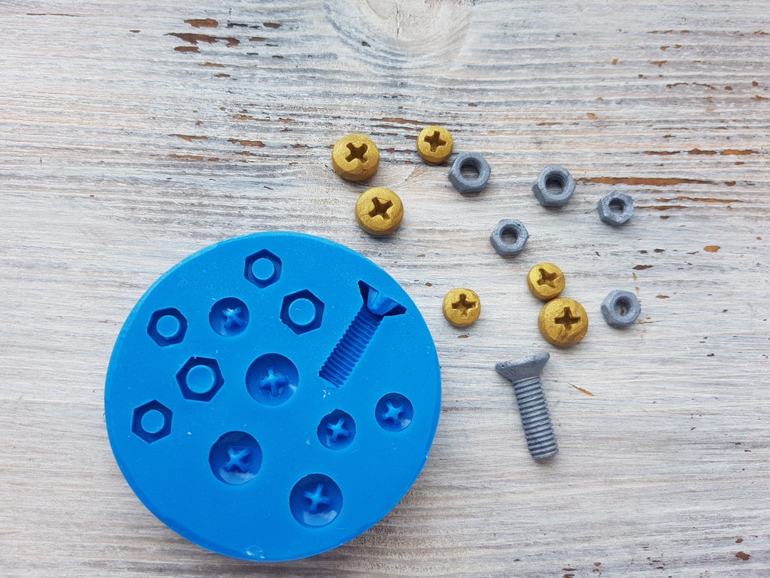 Silicone Mold of Screw and Nut Cap, 12 Elements, ~ 0.7 Cm, 1*2 Cm, H:0. ...