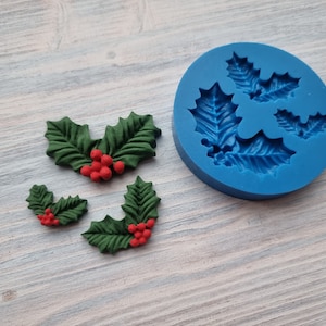 Silicone Mold of Christmas Mistletoe Leaves, 3 Pcs., 2.5-4.9 Cm ...