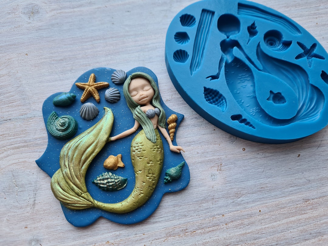 Silicone Mold of Mermaid and Sea Life Set, 13 Elements, 1-1.7cm, 5.66 ...
