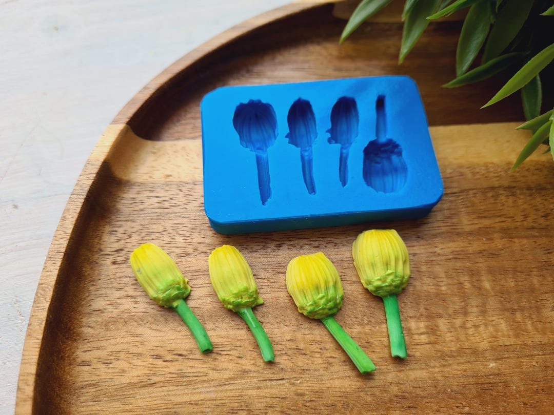 Silicone Mold of Dandelion, Style 1, on Stem, 4 Elements, ~ 0.8-3.2 Cm ...