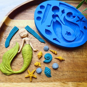 Silicone Mold of Mermaid and Sea Life Set, 13 Elements, ~ 1-1.7cm, 5.6 ...