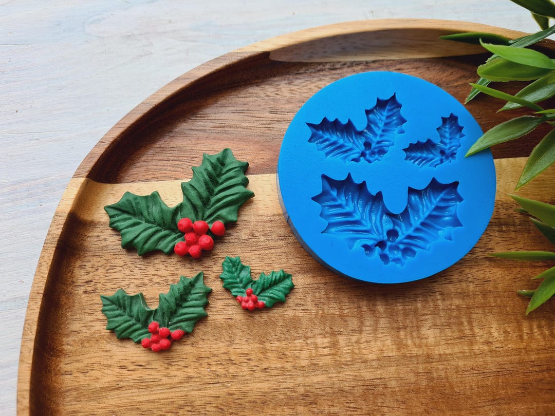 Silicone Mold of Mistletoe Leaves, 3 Elements, ~ 2-4.8 Cm, H:0.5-0.8 Cm ...