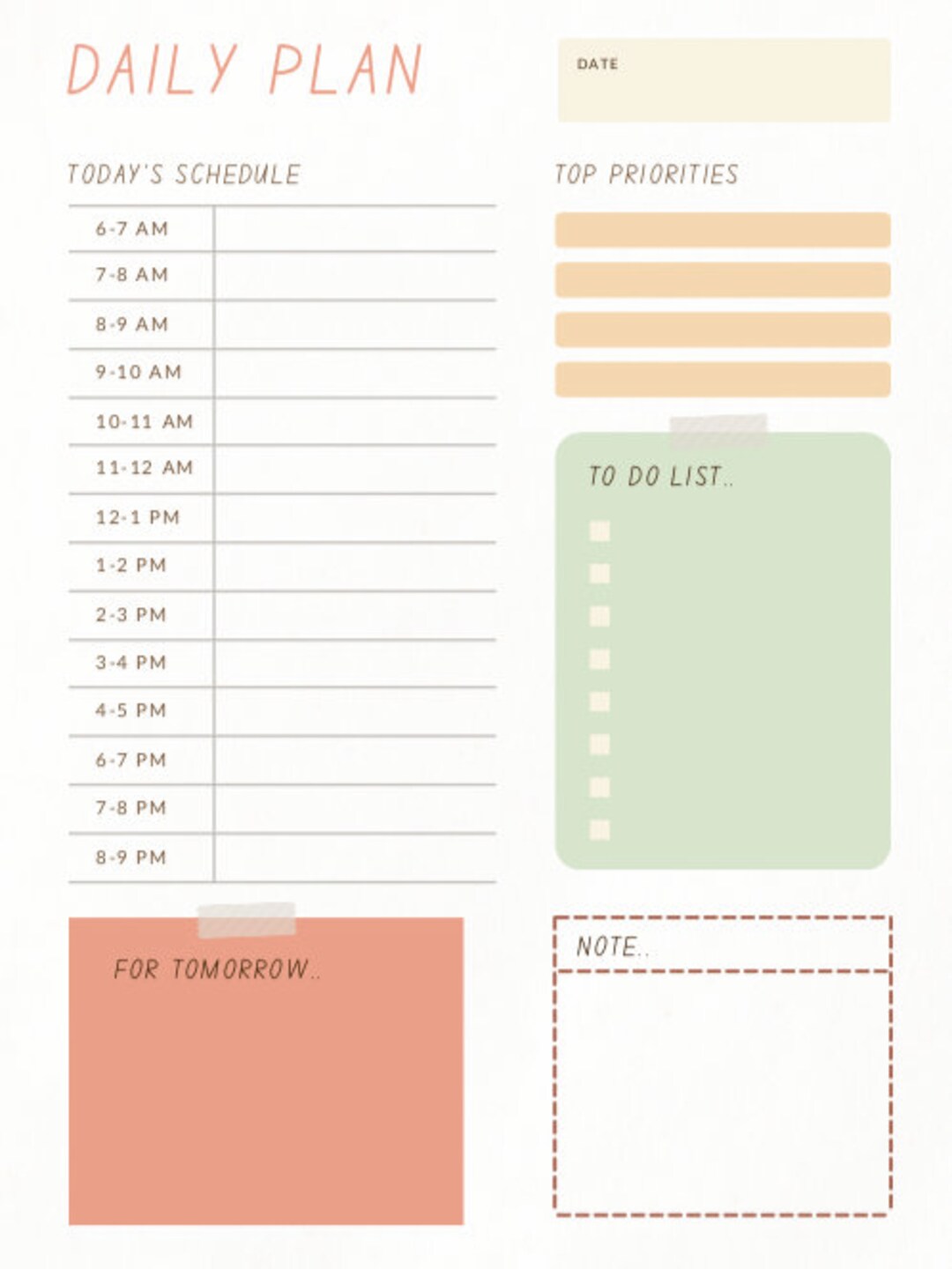 Daily Planner Sheet, Daily Plan, Planner for School, Plan the Day ...