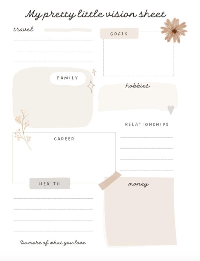 Vision Board Sheet, Vision Sheet for Binder, Plan Future, Goal Setting ...