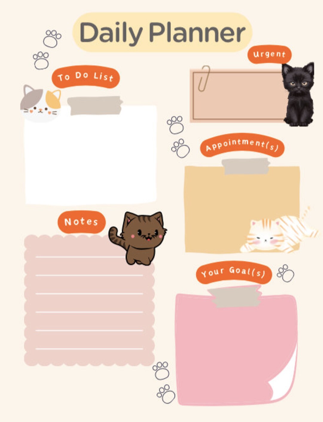 Cat Daily Planner Sheet, Planner Sheet, Planning for School, Daily ...