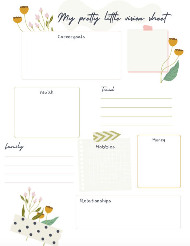 Vision Board Sheet, Vision Sheet for Binder, Plan Future, Goal Setting ...