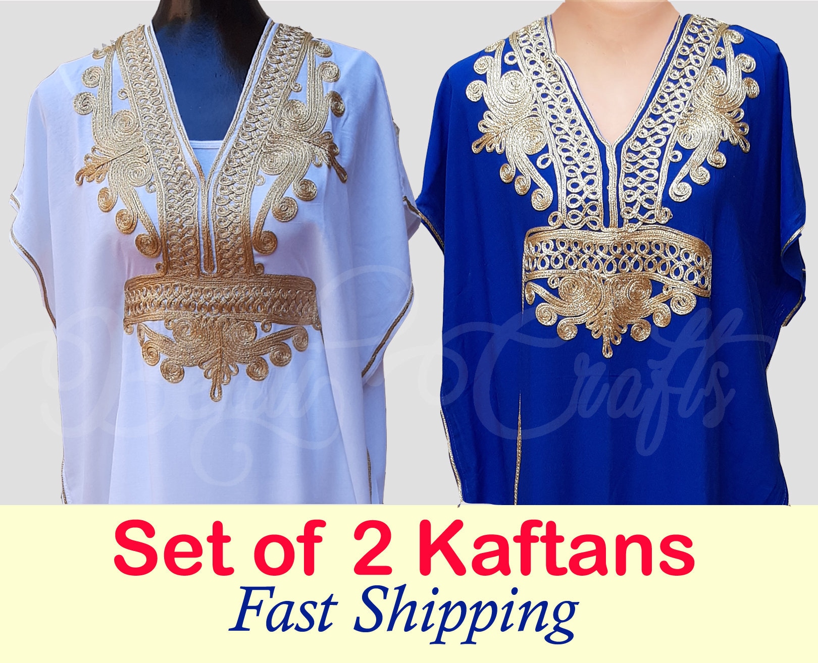 Caftan Kaftan Set of 2 Caftans Kaftan Maxi Dress With Gold Embroidery ...